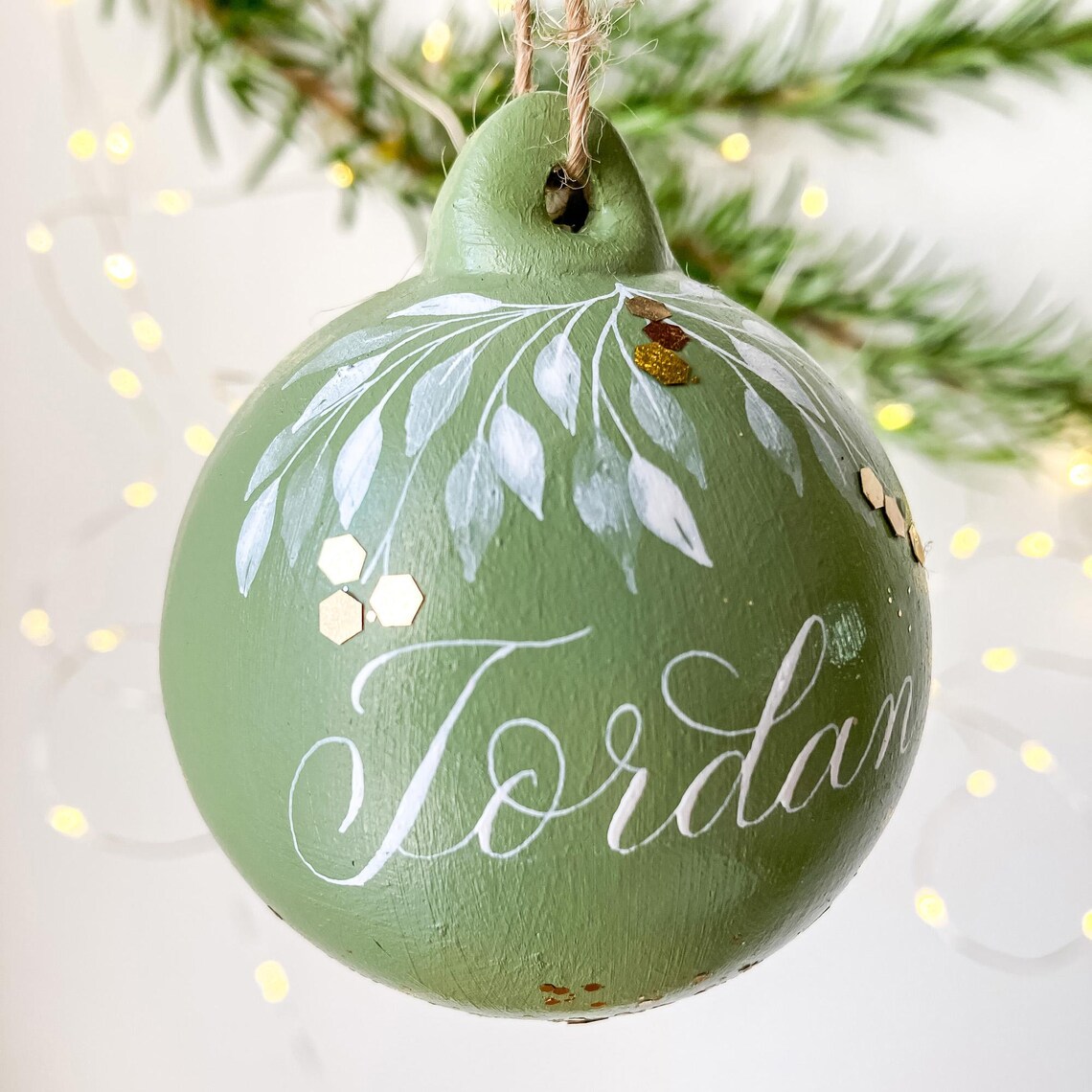 Sage Green Personalised Name Bauble With Handwritten Calligraphy - Etsy