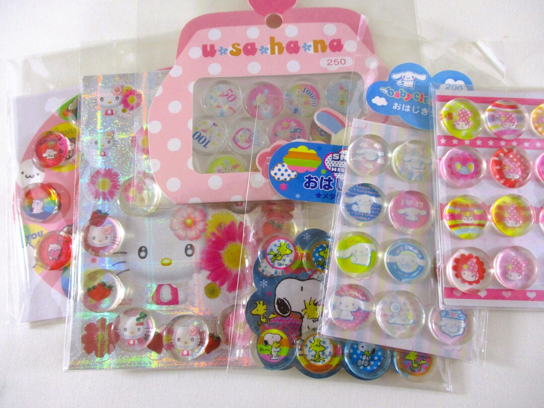 Collectible HTF Vintage Sanrio Glass Button Sticker Hello Kitty Usahana ...