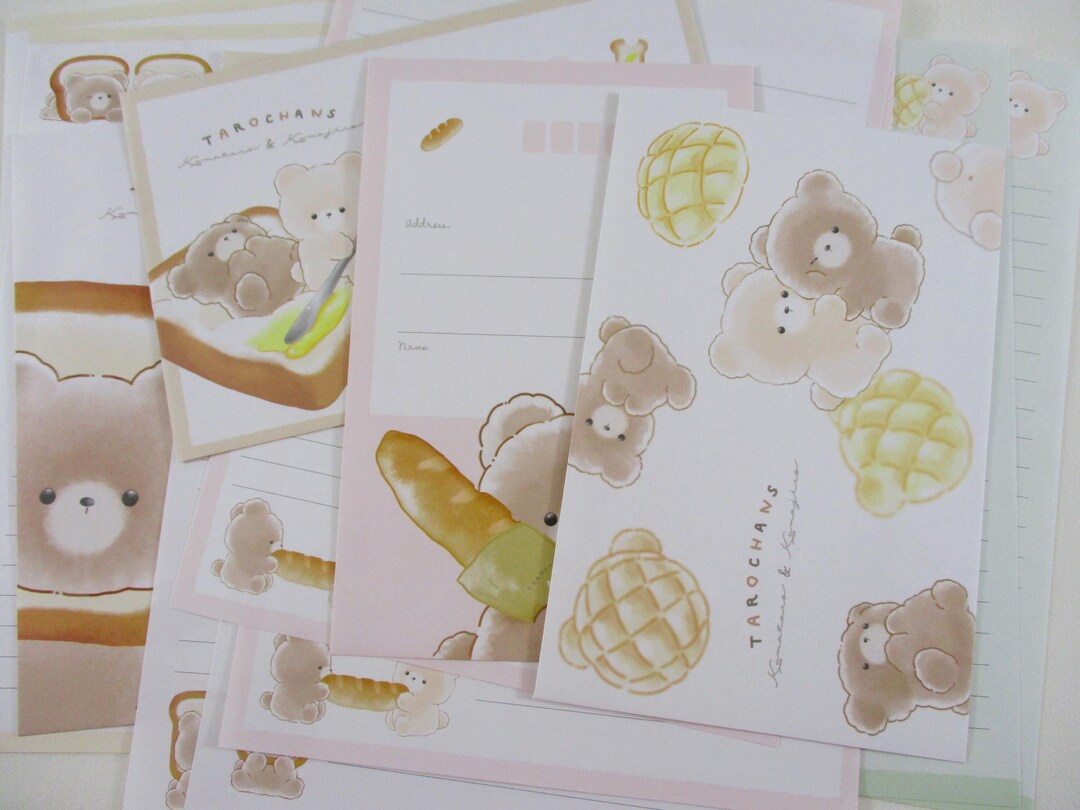 Cute Kawaii Bread Bear Bakery Toast Writing Paper Envelopes Letter Set ...