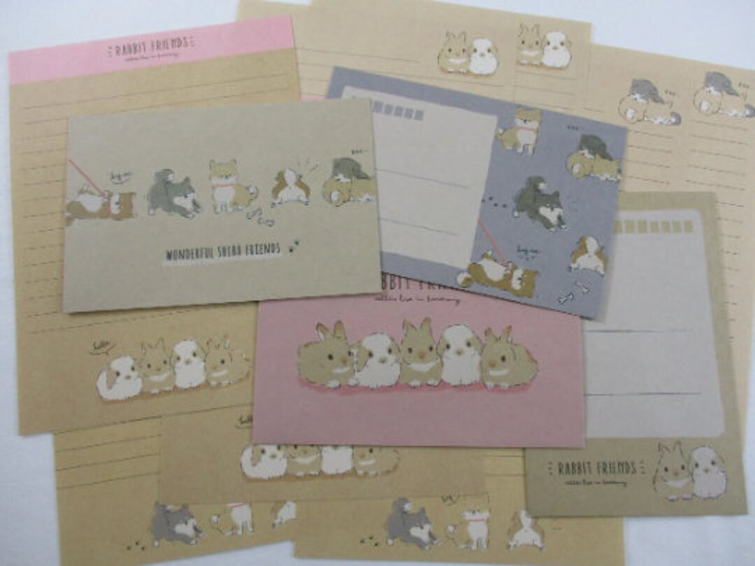 Dog Rabbit Bunny Puppies Stationery Writing Paper Envelope Letter Set ...