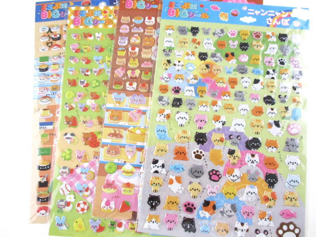 Set of 4 Food and Animal Theme Sticker Big Sheet Planner Journal Agenda ...
