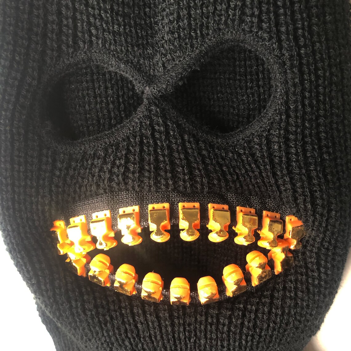 ZEF2DEATH Black Ski Mask With Gold Teeth Zipper Mouth Zefstyle - Etsy