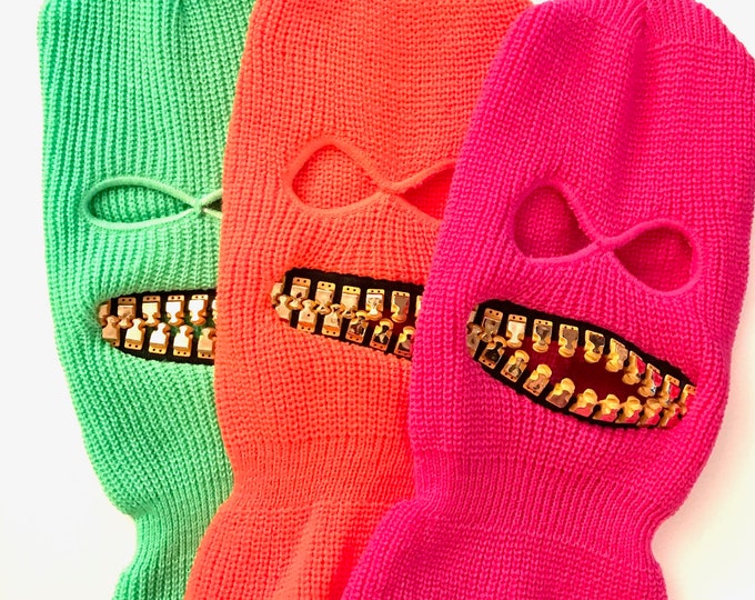 Ski Mask With Gold Teeth Zipper Mouth Zefstyle Grill Teeth Face Mask ...