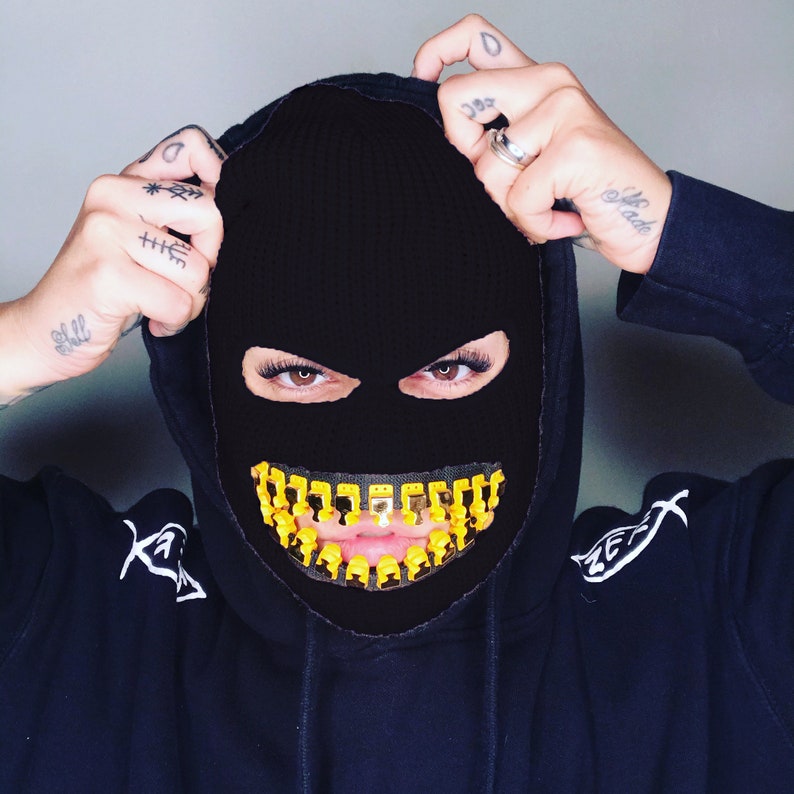 Ski Mask With Gold Teeth Zipper Mouth Zefstyle Grill Teeth - Etsy