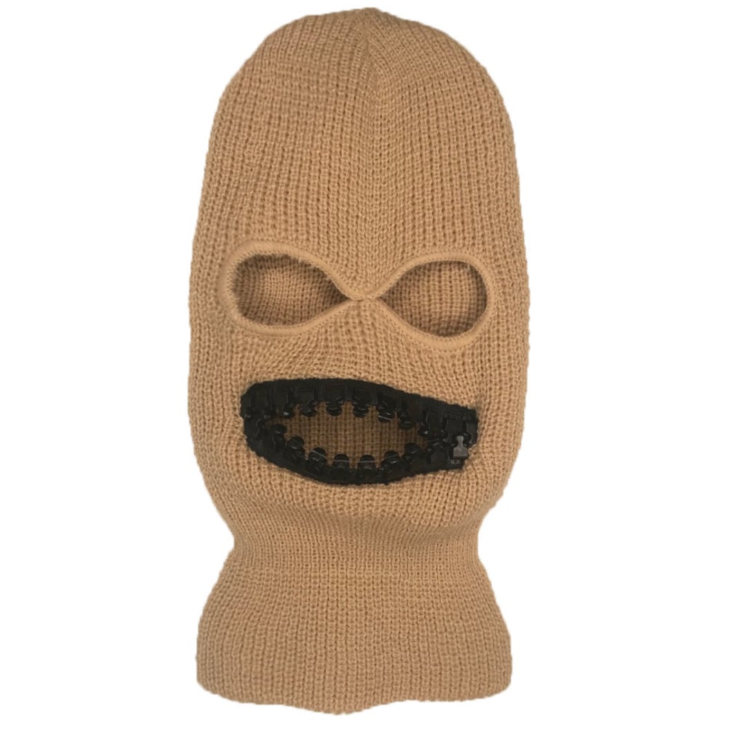 Creepy AF Ski Mask With Oversized Black Teeth Zipper Mouth - Grill ...