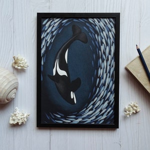 Orca whale paper cut art Killer whale illustration | Etsy