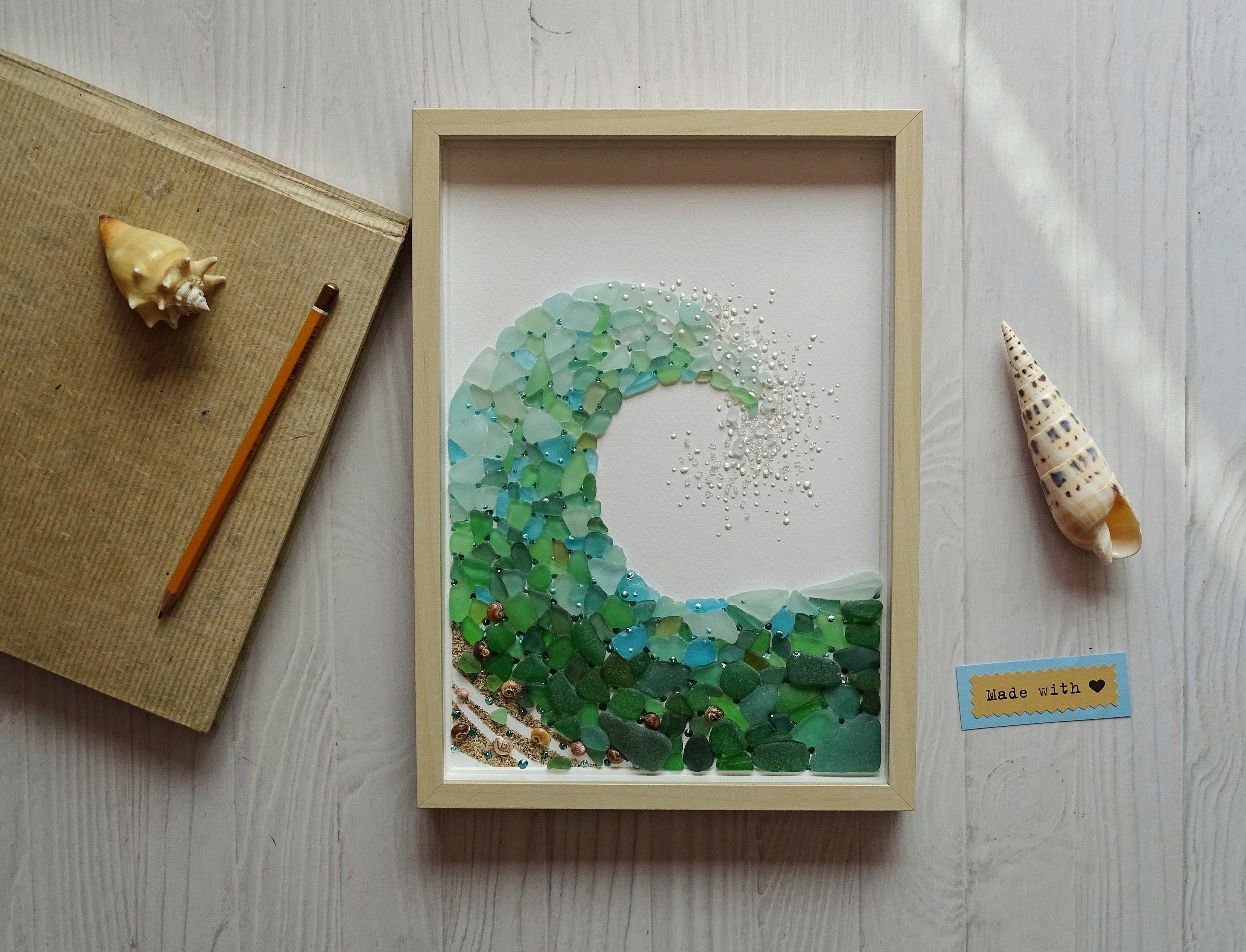 Sea Glass Art Wave Framed Sea Glass Picture Etsy