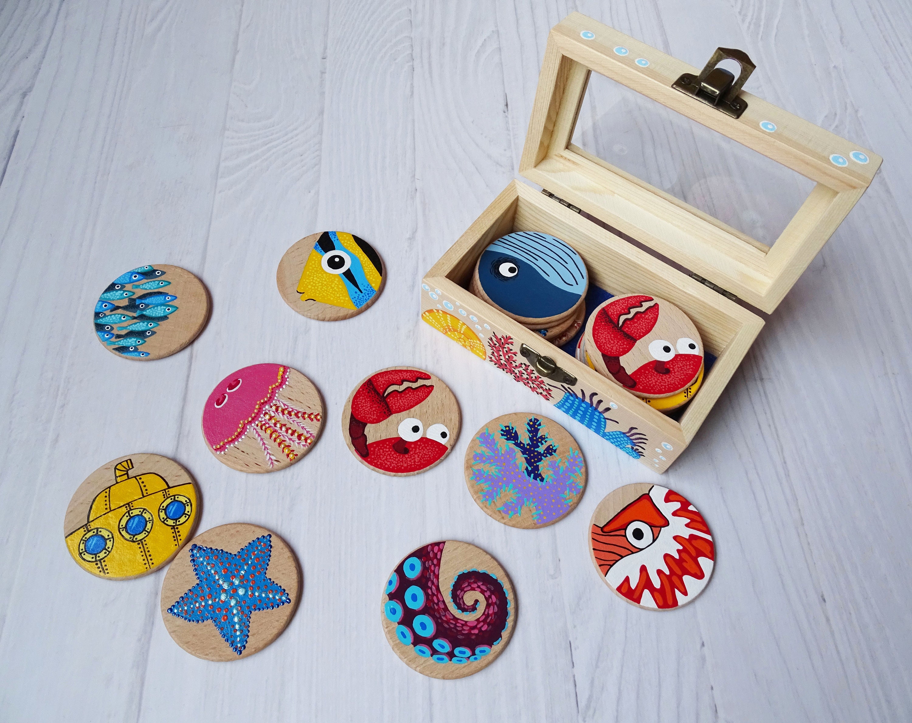 Wooden memory game Ocean life | Etsy
