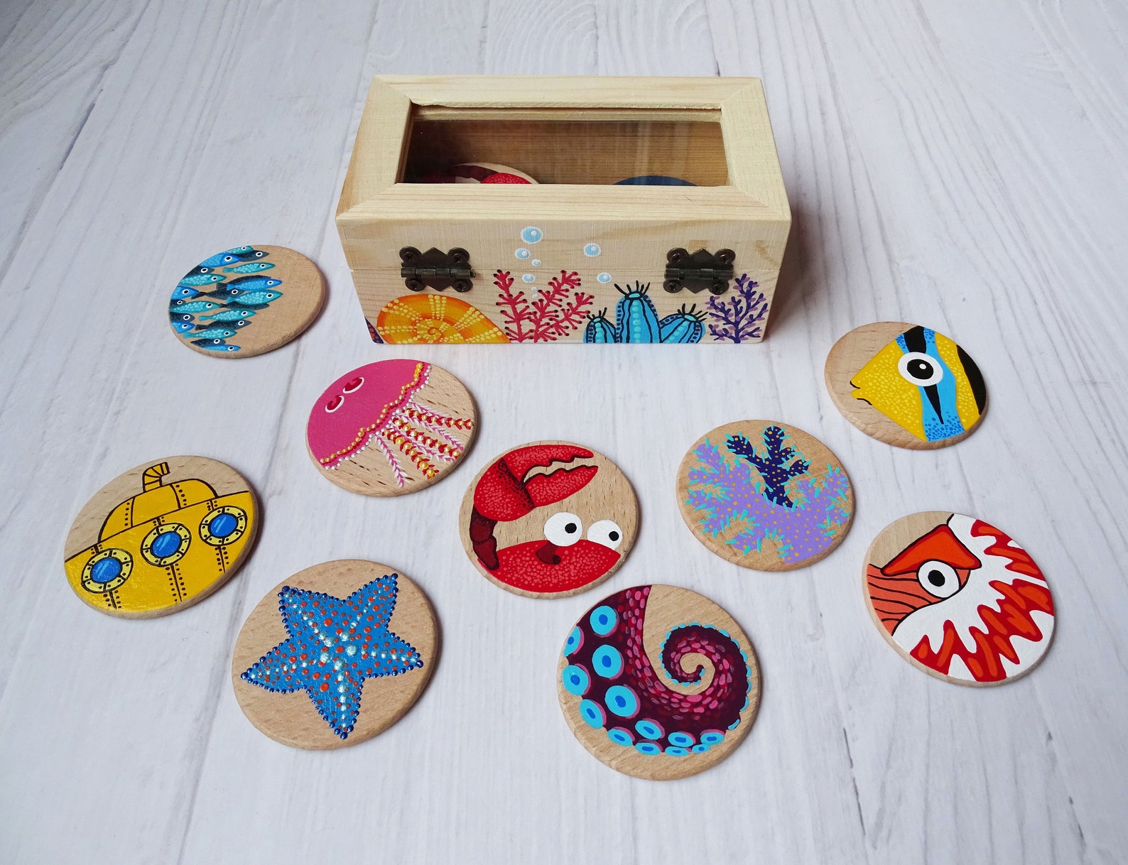Wooden memory game Ocean life | Etsy