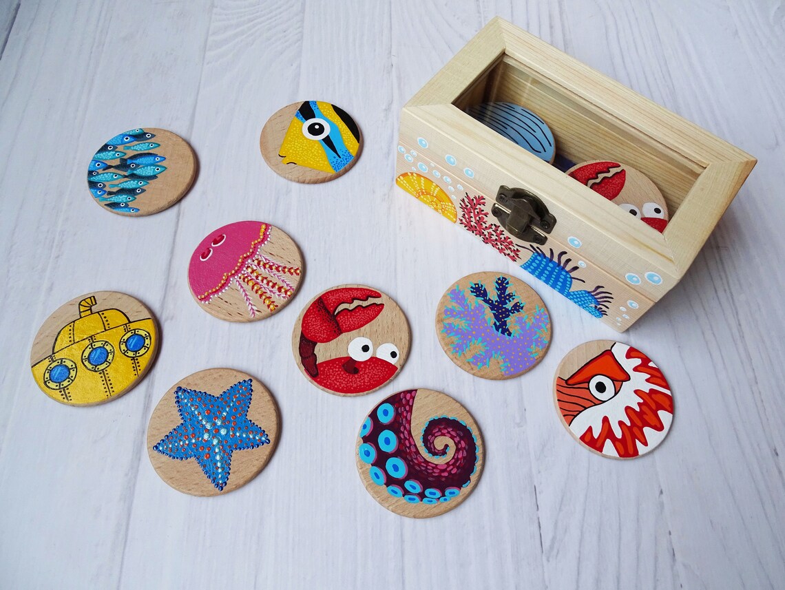 Wooden memory game Ocean life | Etsy