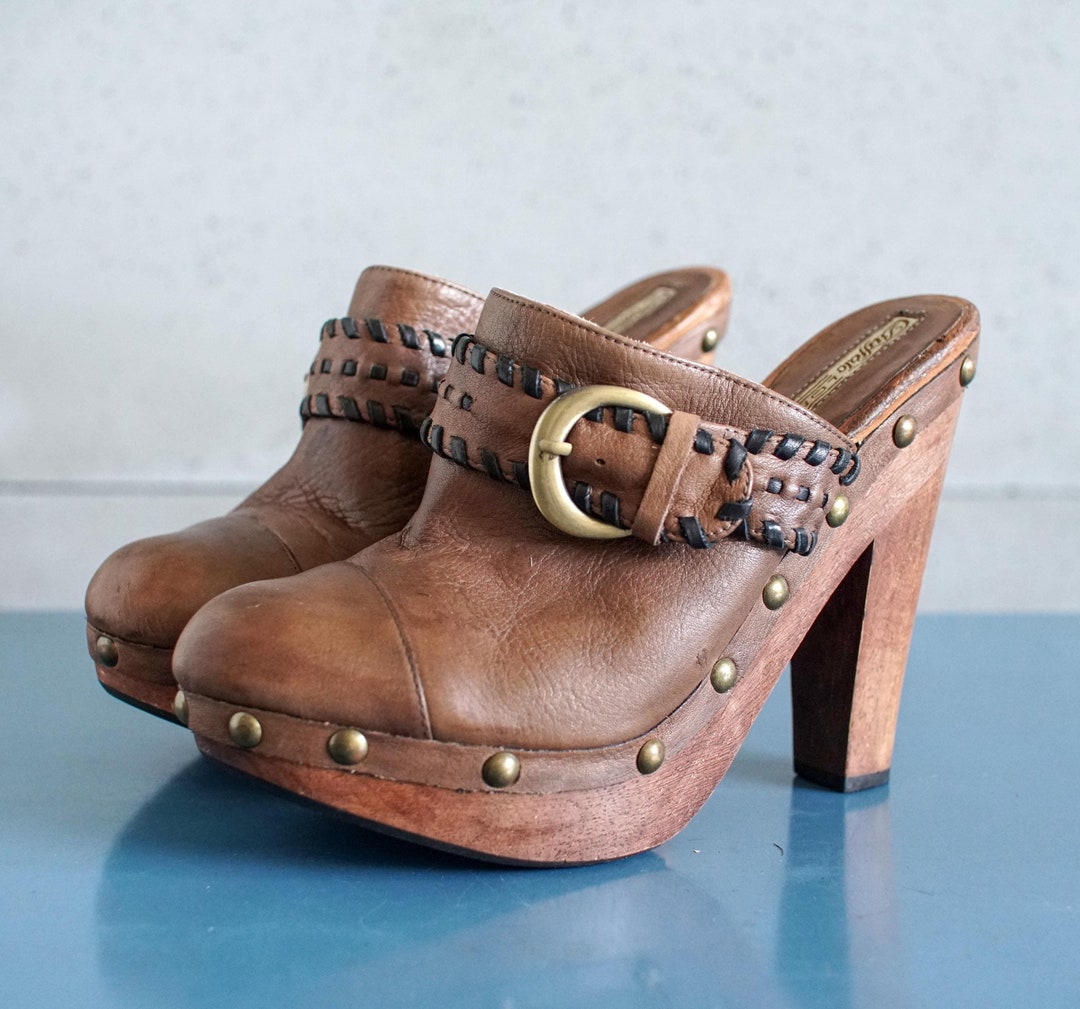 EUR38 US7.5 BUFFALO Vintage Platform Wooden Clogs - Etsy