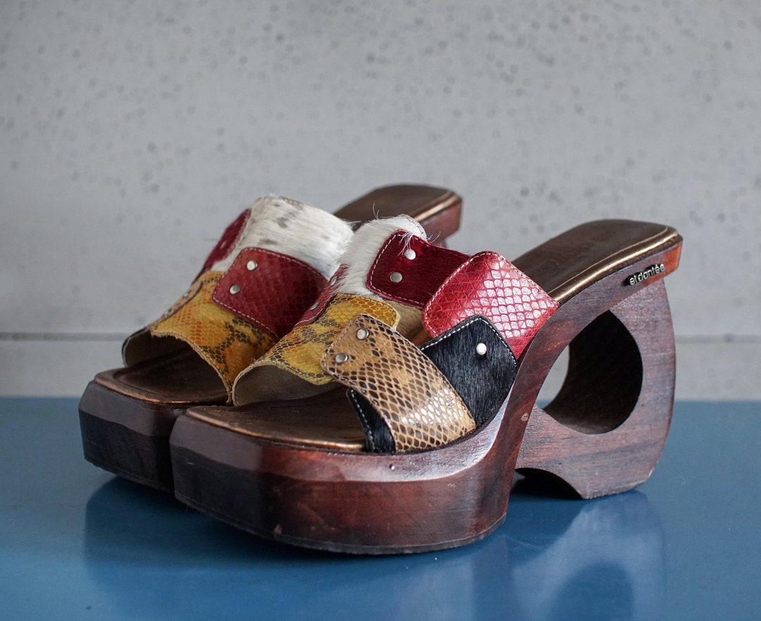 Eldantes Vintage High Platform Wooden Patchwork Clogs 38 - Etsy