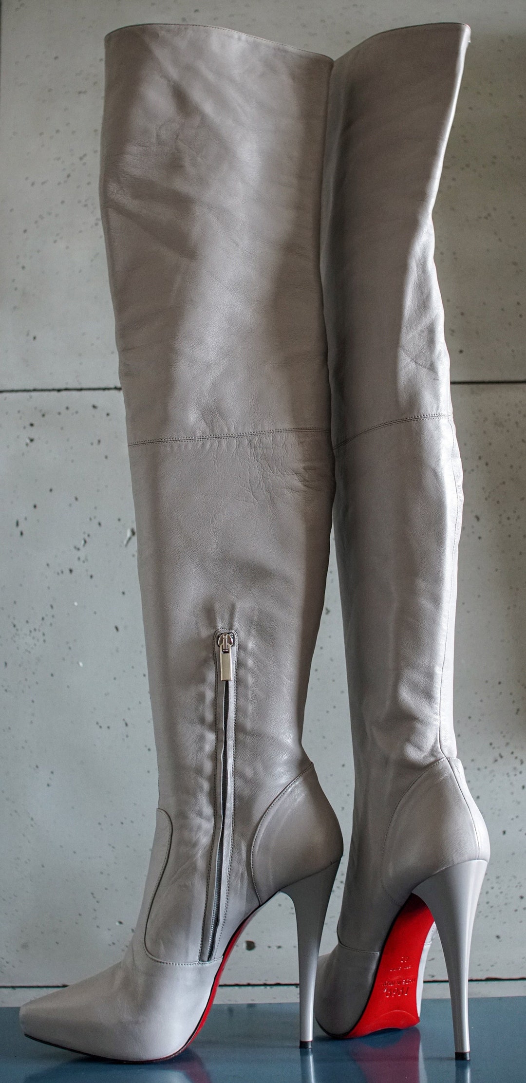 EUR41 US10 1969 ITALY Vintage Grey Over-the-knee Boots Super High Heel ...