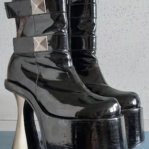 EUR42.5 DEMONIA Vintage Monster Witchy High Platform Boots Metal Heels ...
