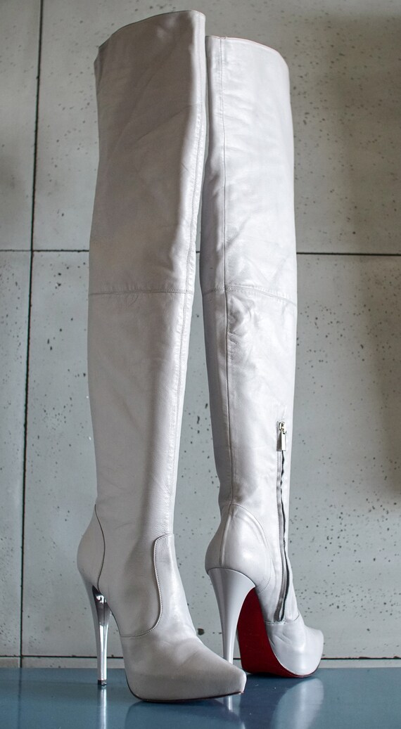 EUR41 US10 1969 ITALY vintage grey over-the-knee boot… - Gem