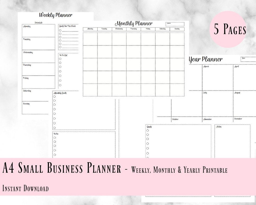 A4 Small Business Planner Printable Weekly, Monthly, Yearly Planner ...