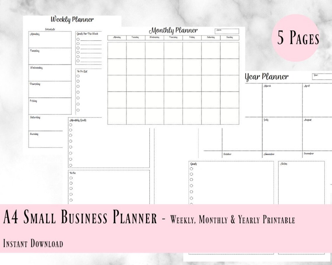 A4 Small Business Planner Printable Weekly, Monthly, Yearly Planner ...