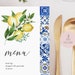 Blue Tiles Lemon Table Number Template, Italy Wedding Table Number Sign ...
