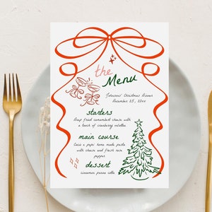 Handwritten Christmas Menu Template, Whimsical Wavy Holly Menu ...