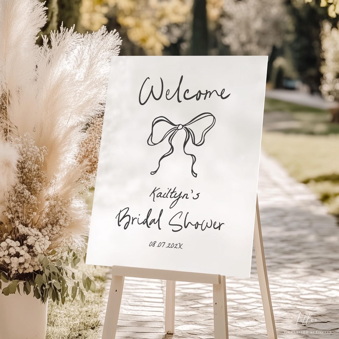 Black Bow Bridal Shower Welcome Sign Editable, Coquette Bow Reception ...