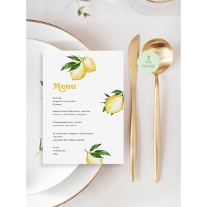 Lemon Menu Template, Italy Citrus Wedding Menu Printable, Main Squeeze ...