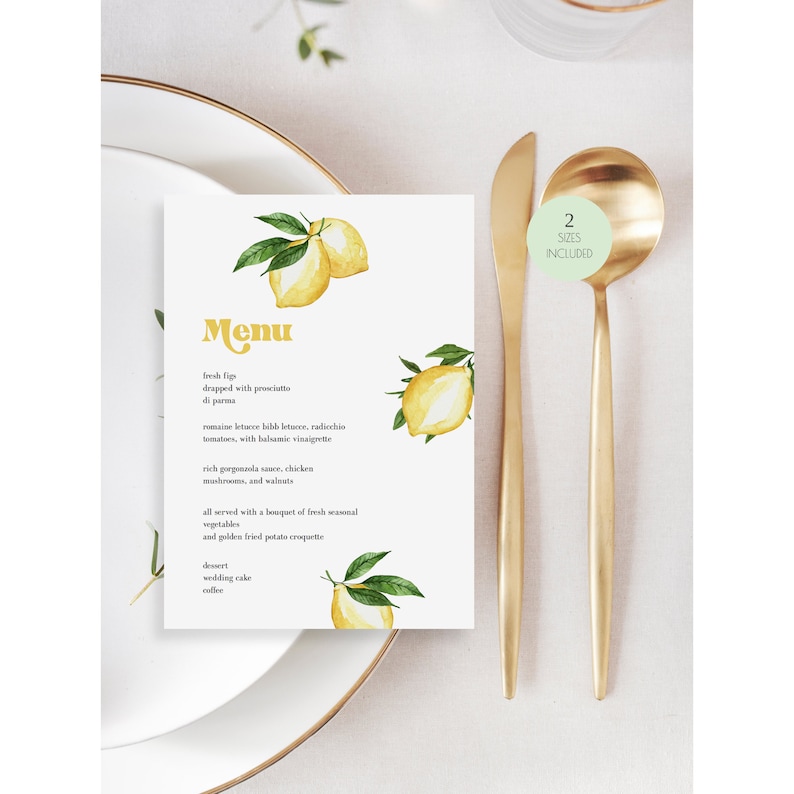 Lemon Menu Template Italy Citrus Wedding Menu Printable Main | Etsy