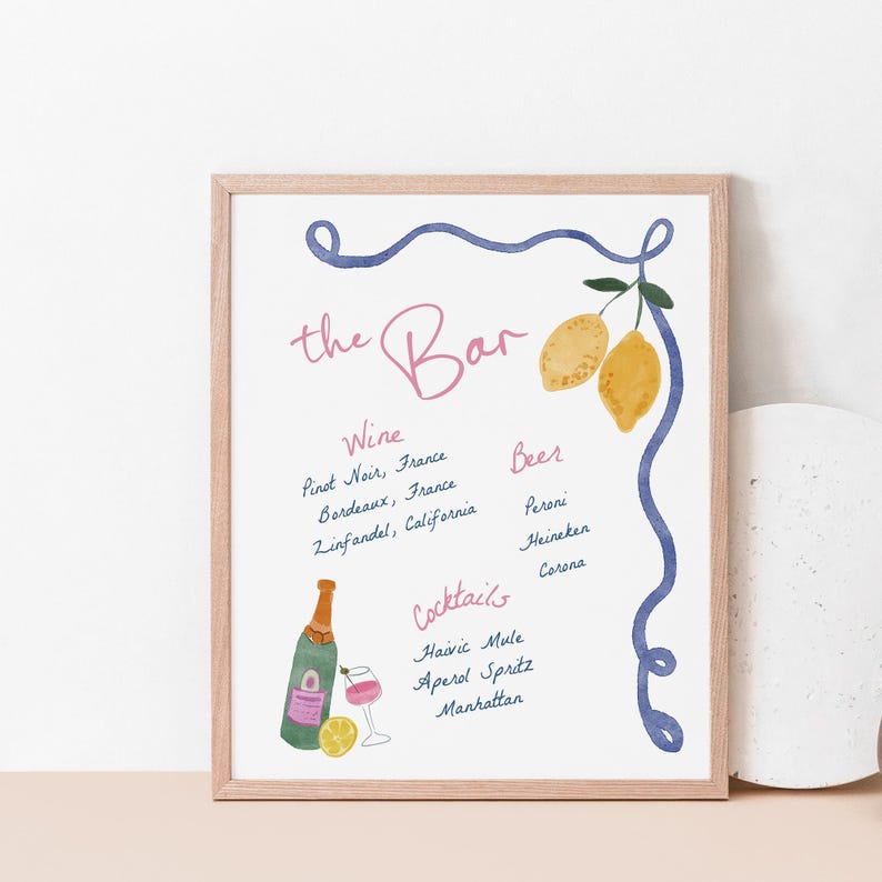 Italian Bar Menu Template: Hand-drawn Lemons, Drinks, Cocktails ...