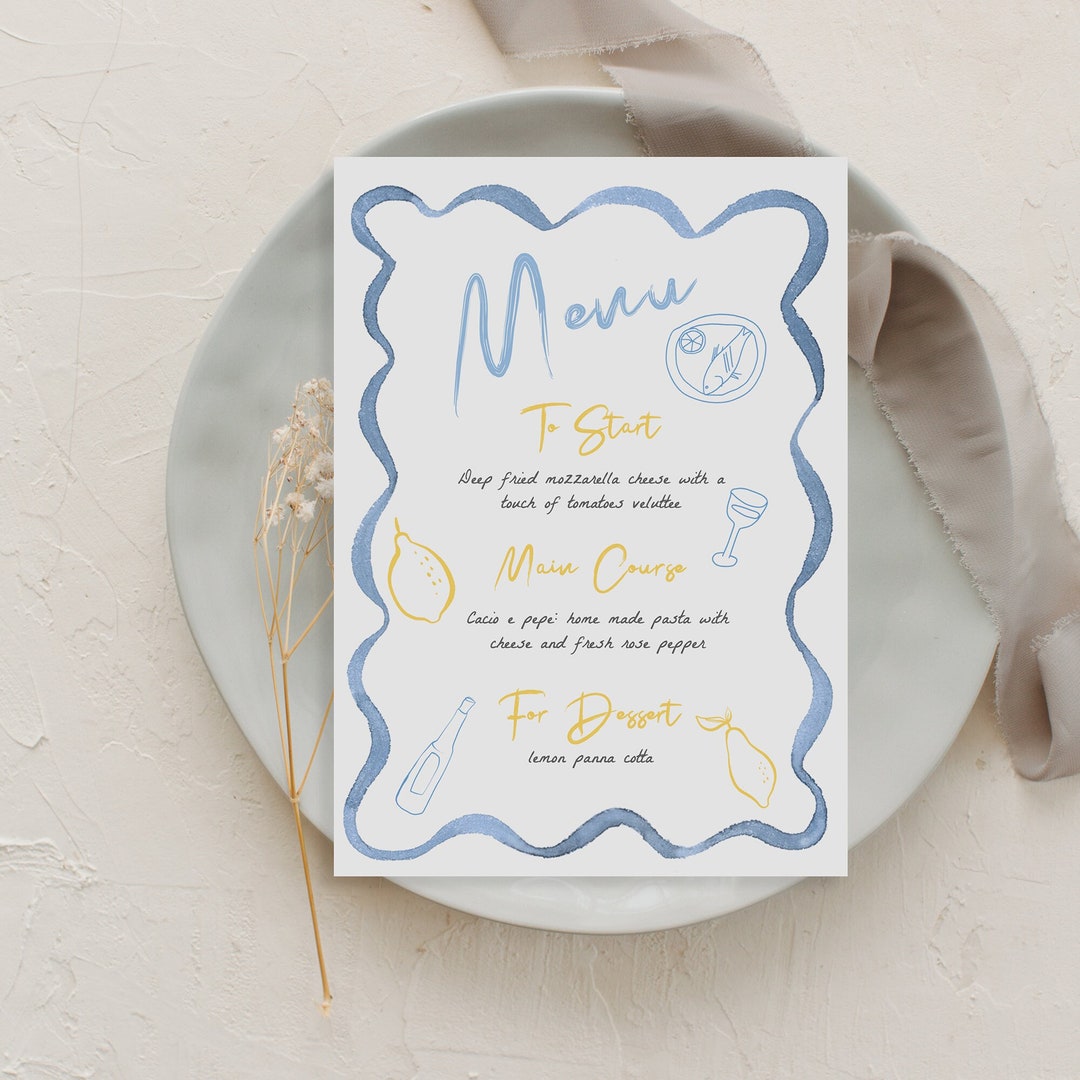 Handwritten Italian Menu Template, Lemons Wavy Menu Printable ...