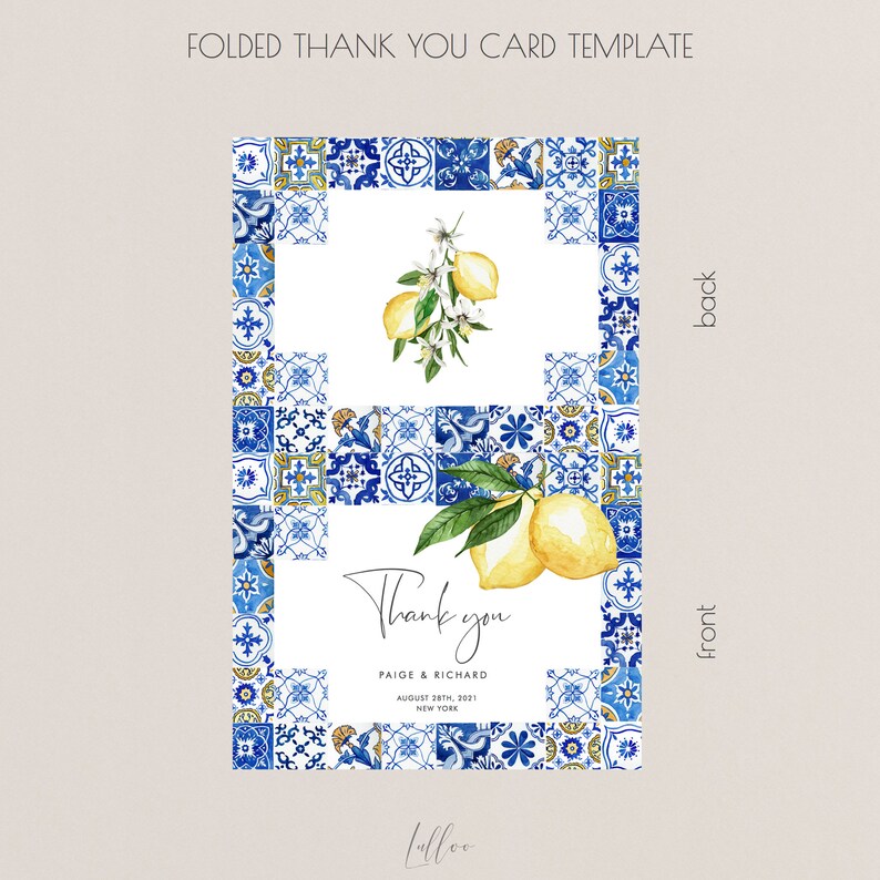 Modèle de carte de remerciement bleu carreaux citron, carte de ...