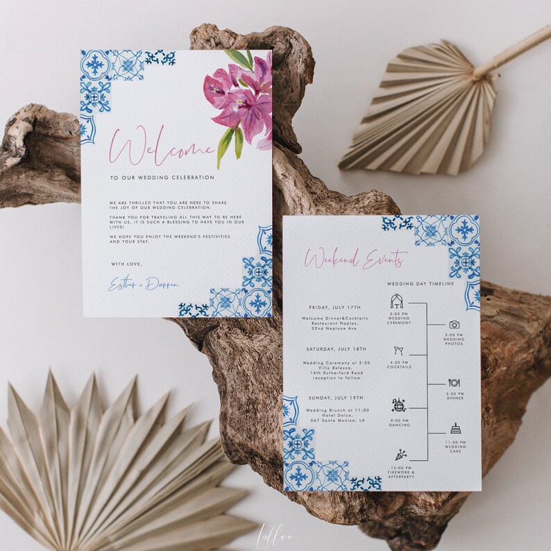 Blue Tiles & Bougainvillea Wedding Weekend Timeline Template - Etsy