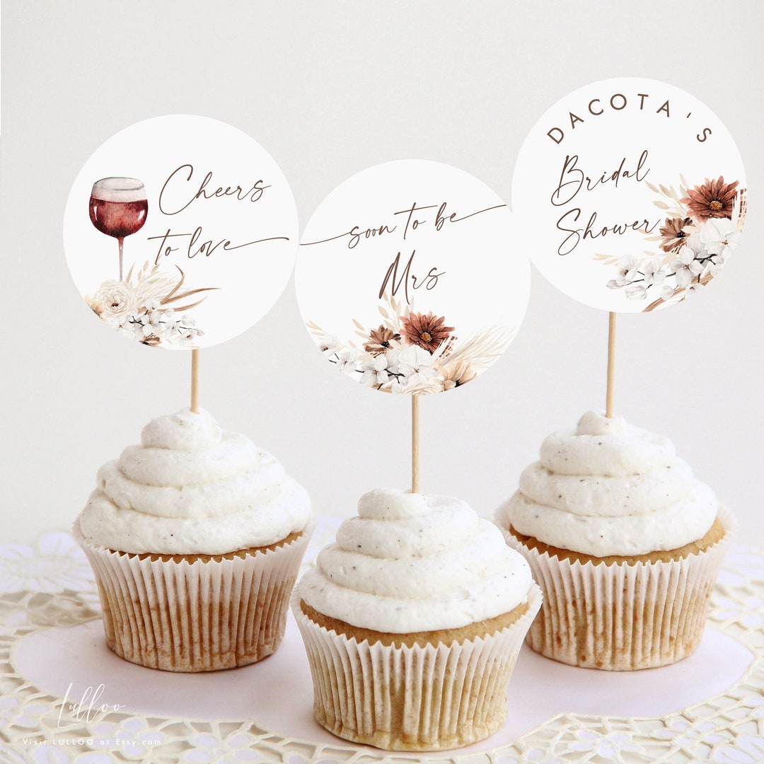 Editable Wine Bridal Shower Cupcake Toppers, Cheers to Love Shower Cake ...