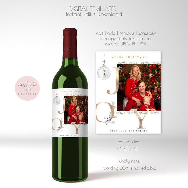 Printable Christmas Wine Label With Photo, Holiday Wine Label ...