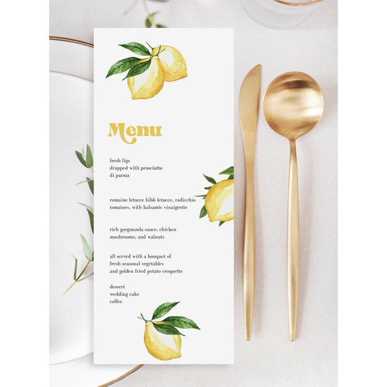 Lemon Menu Template Italy Citrus Wedding Menu Printable Main - Etsy