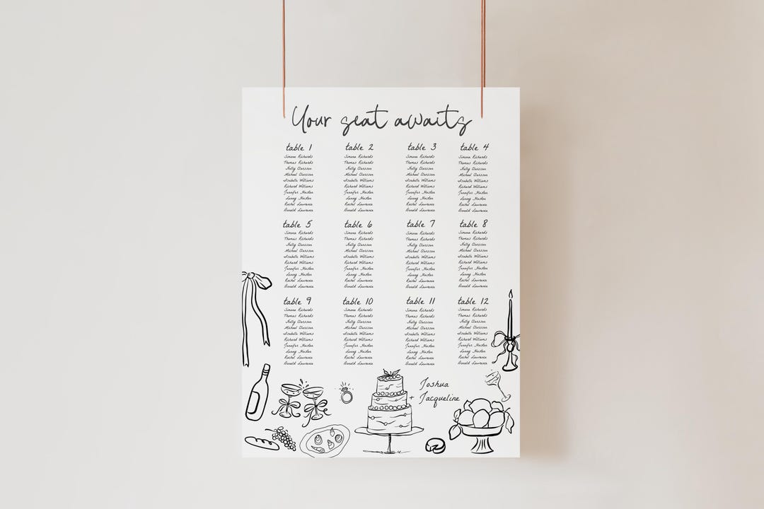 Hand Drawn & Handwritten Seating Chart Template, Whimsical Scribble ...