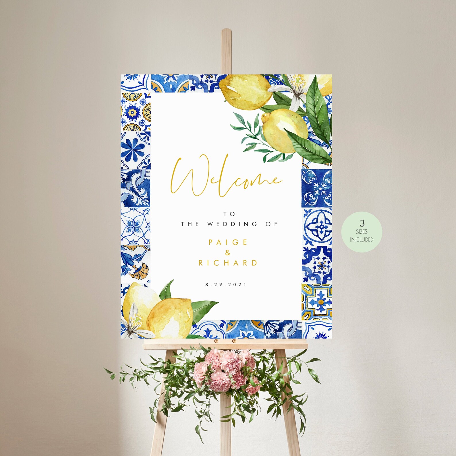 Blue Tiles Lemon Wedding Welcome Sign Mediterranean Wedding | Etsy