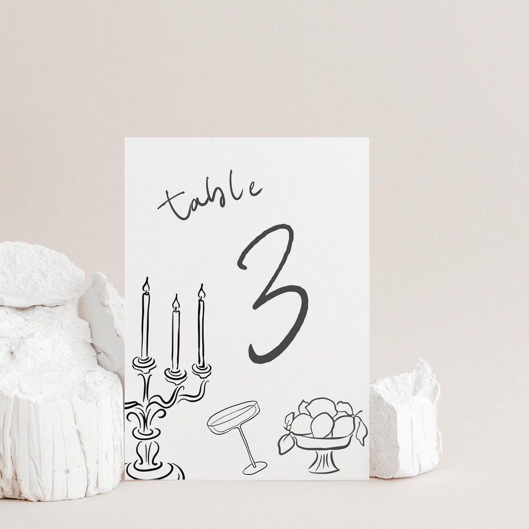Hand Drawn Table Number Template, Whimsical Scribble Wedding Table ...