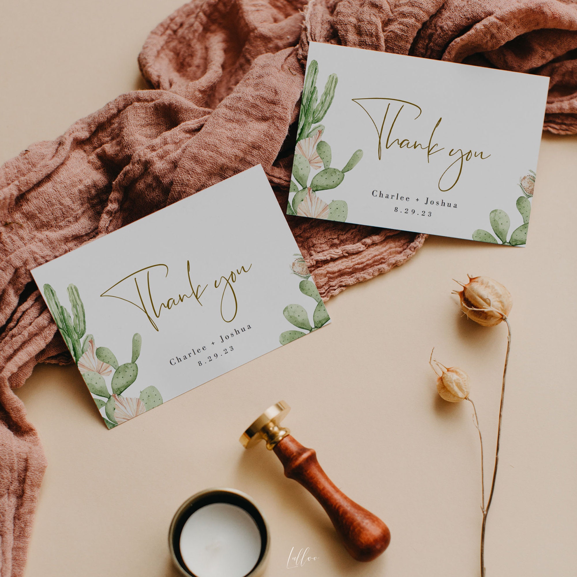 Fiesta Thank You Card Template Cactus Thank you Note Boho | Etsy