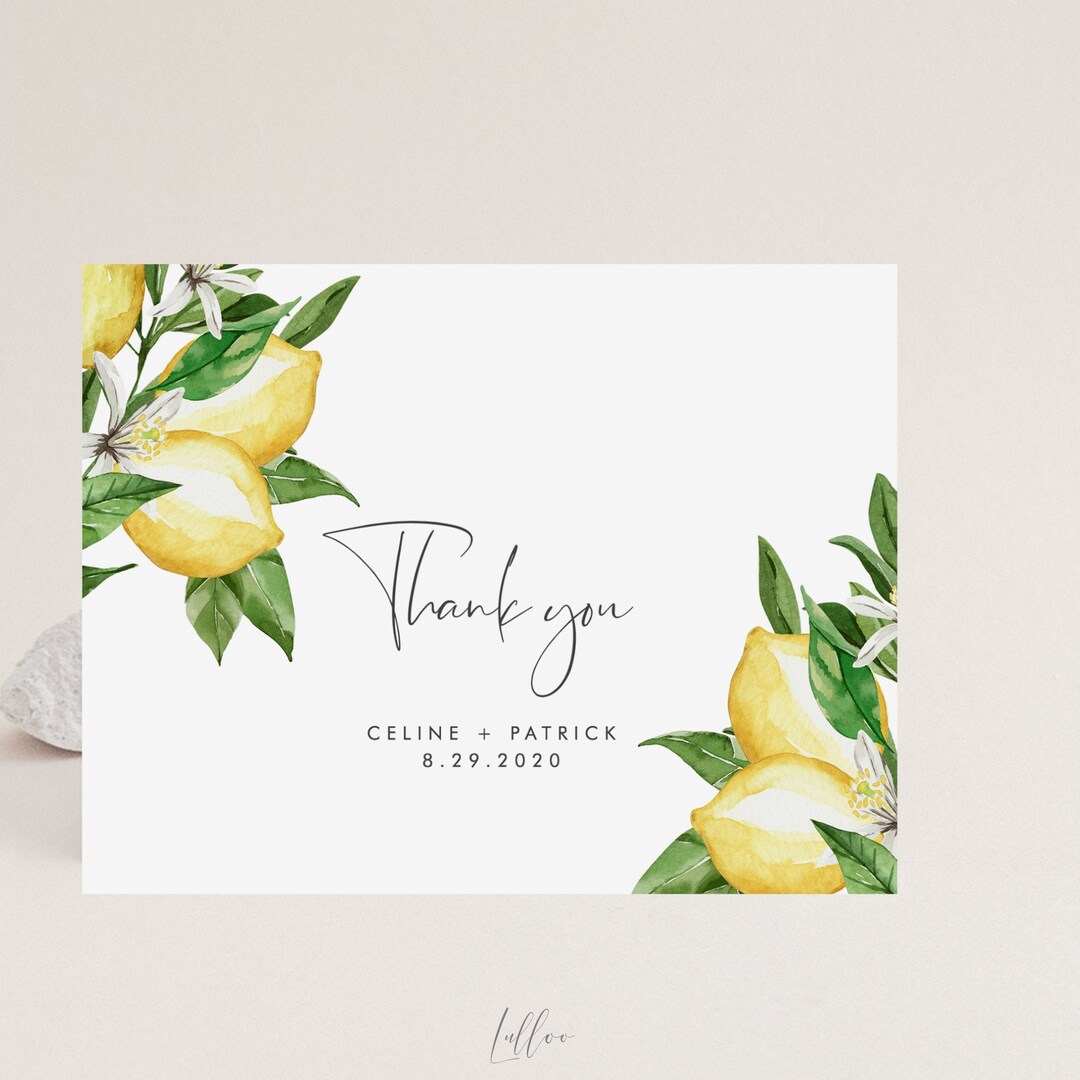 Lemon Thank You Card Template, Italian Thank You Note, Citrus and ...