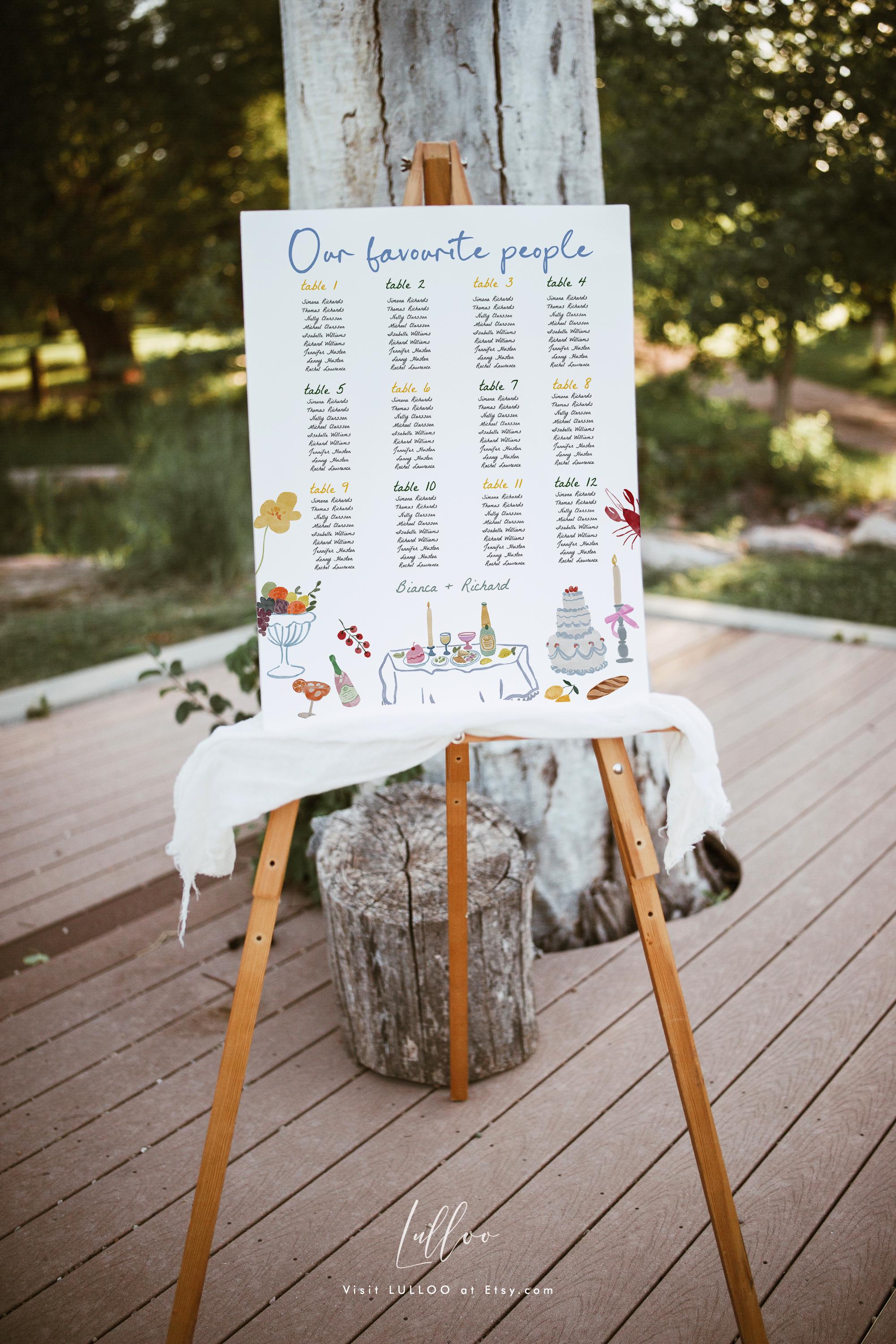 Hand Drawn Seating Chart Template, Whimsical Italian Seating Sign, Hand ...