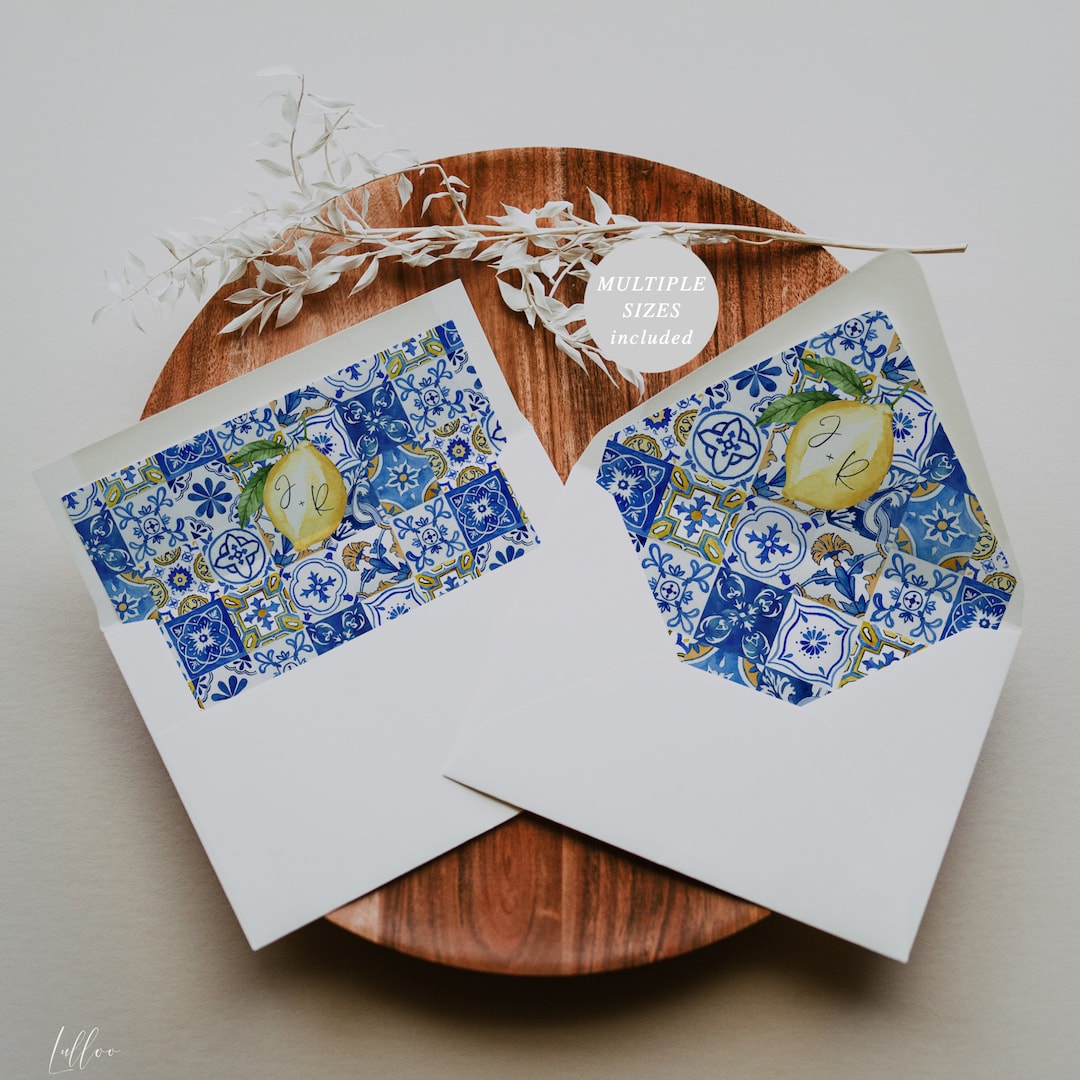 Editable Blue Tiles Lemon Envelope Liner, Blue Tiles Envelope Liner ...