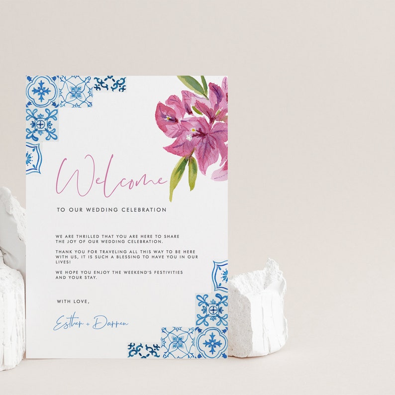 Blue Tiles & Bougainvillea Wedding Weekend Timeline Template - Etsy