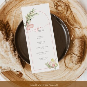 Spa Bridal Shower Spa Menu Card, Spa Bachelorette Menu Arched, Spa ...