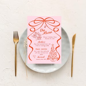 Pink Christmas Menu Template, Whimsical Holly Menu Printable, Quirky ...