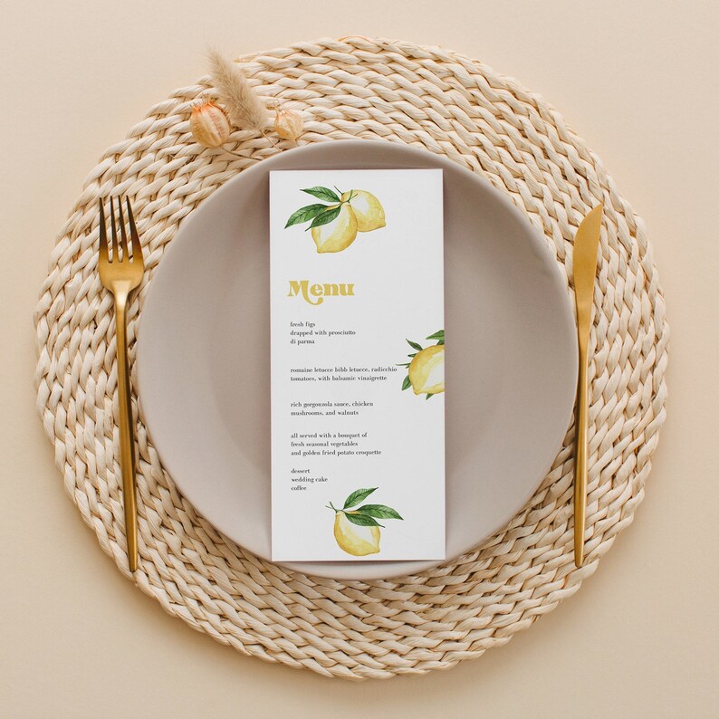 Lemon Menu Template Italy Citrus Wedding Menu Printable Main - Etsy