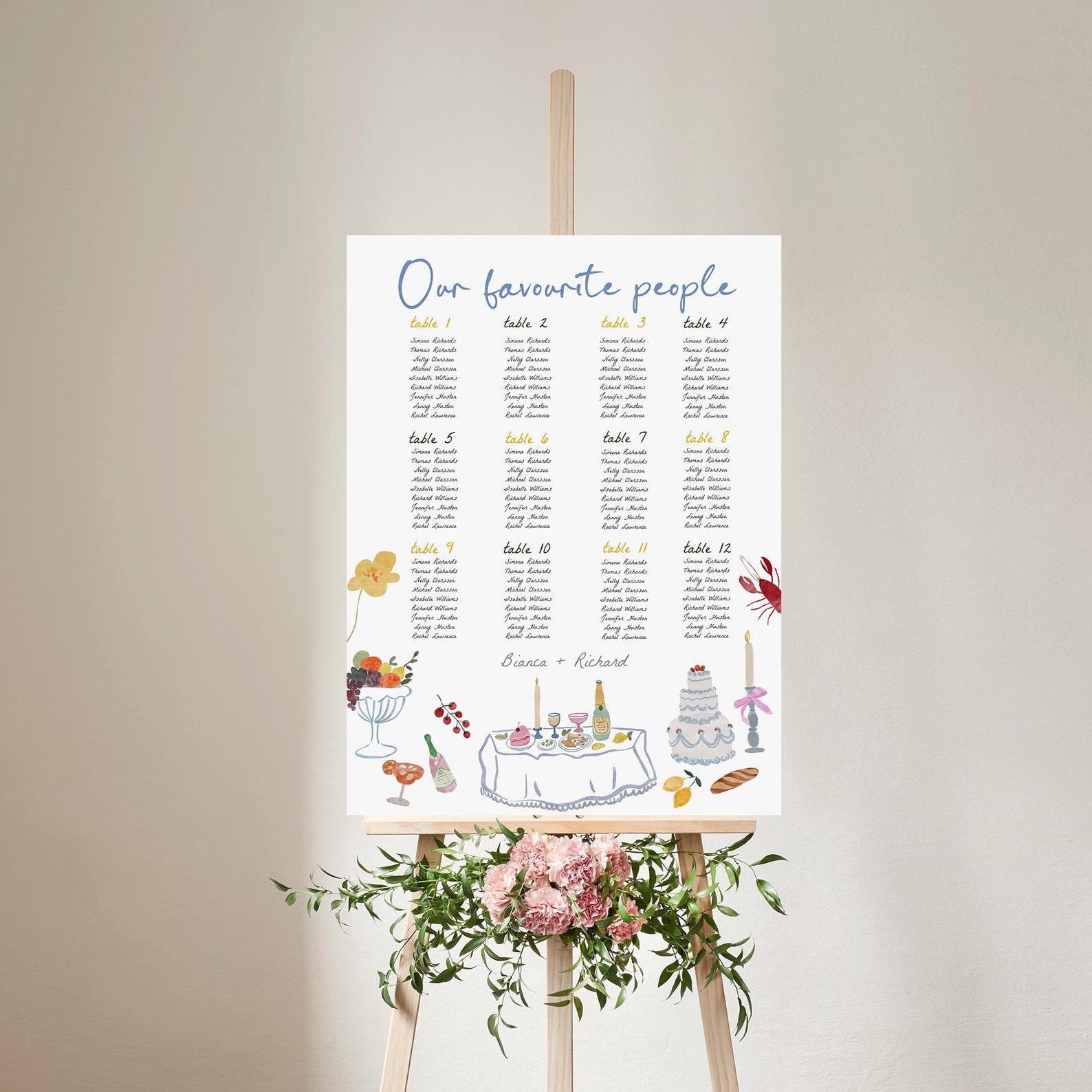 Hand Drawn Seating Chart Template, Whimsical Italian Seating Sign, Hand ...