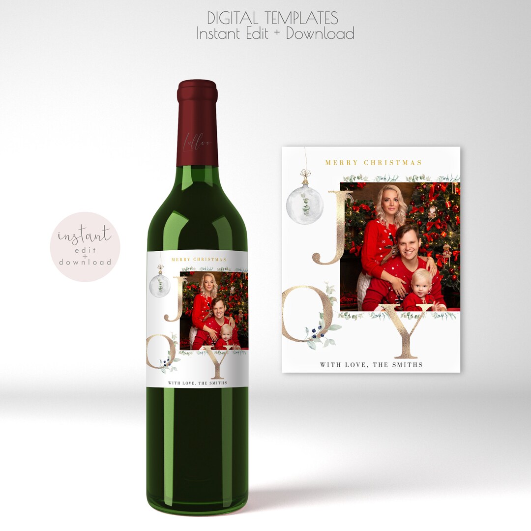 Printable Christmas Wine Label With Photo, Holiday Wine Label ...