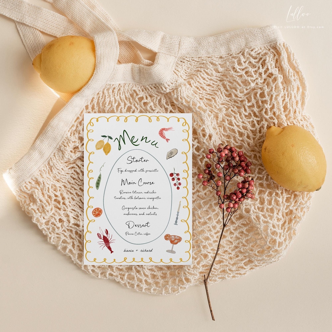 Hand Drawn Italian Menu Template, Colorful Italy Menu Printable, Amalfi ...