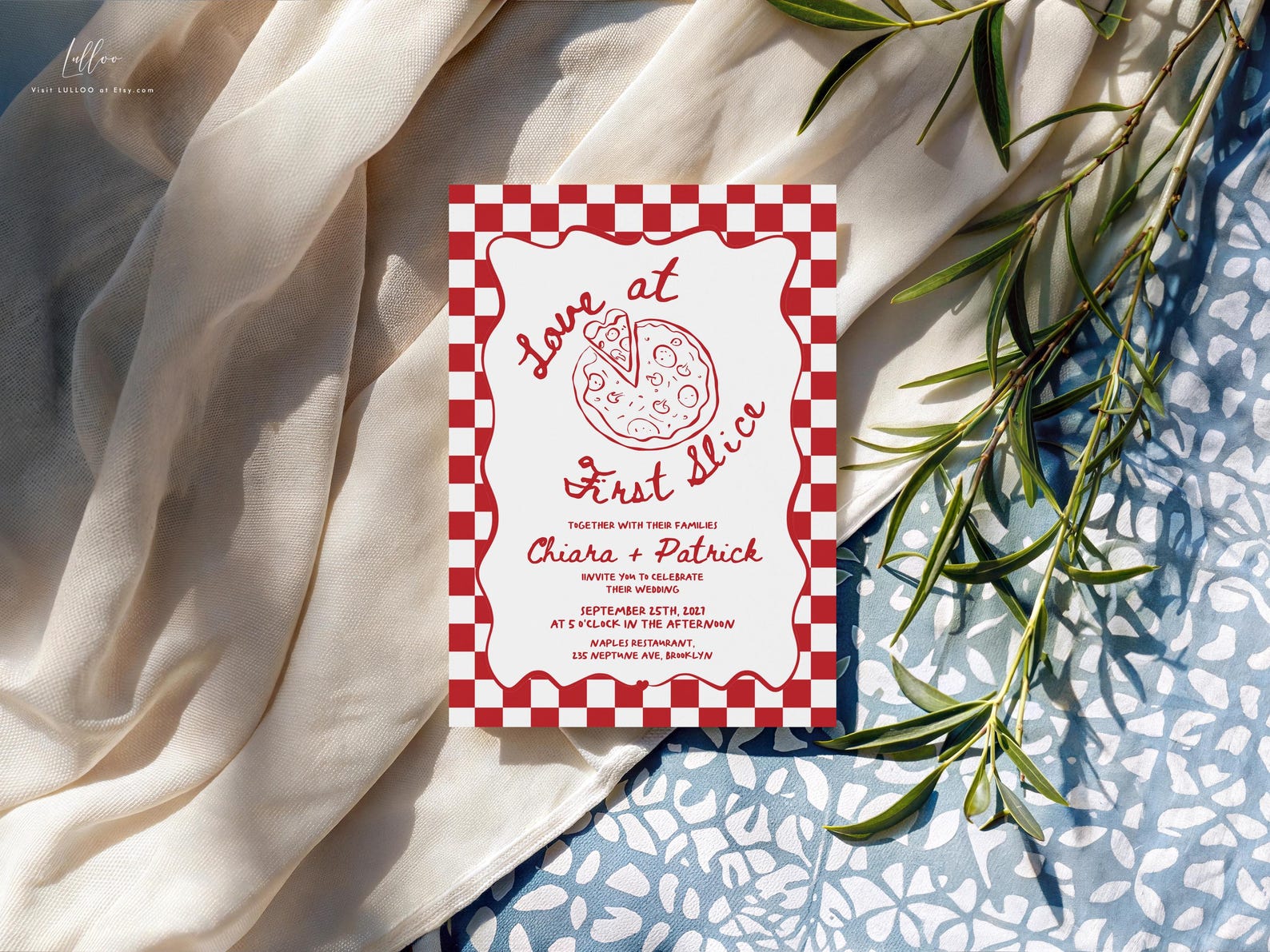 Love at First Slice Wedding Invitation: Italian Pizza & Valentines ...
