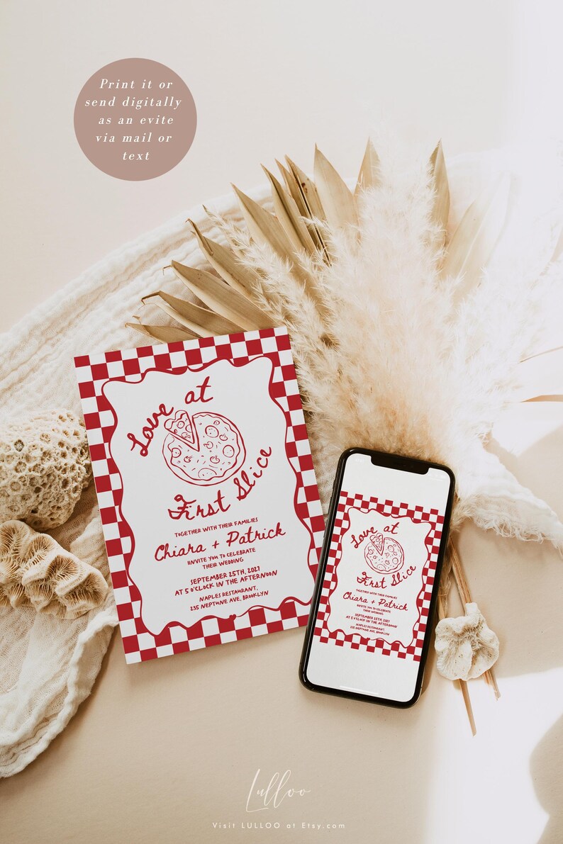 Love at First Slice Wedding Invitation: Italian Pizza & Valentines ...