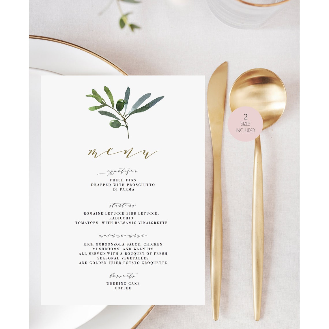 Olive Menu Template, Italy Wedding Menu Printable, Mediterranean ...